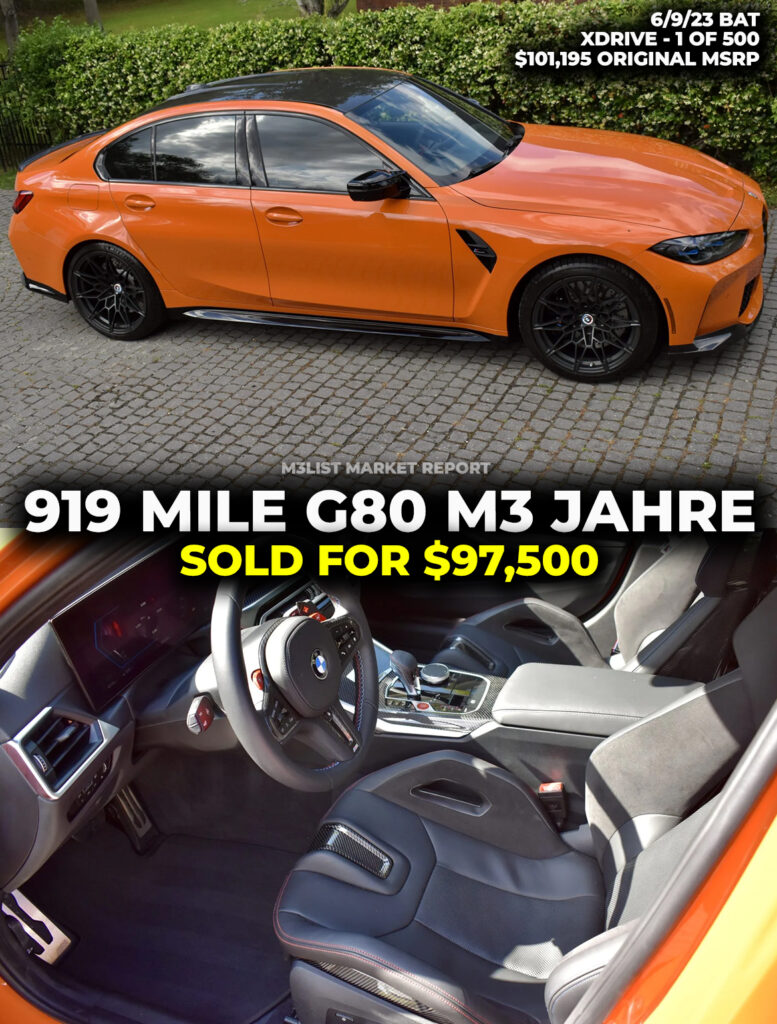 2023 BMW G80 M3 JAHRE sells for $97,500 with 919 miles! M3List Market ...